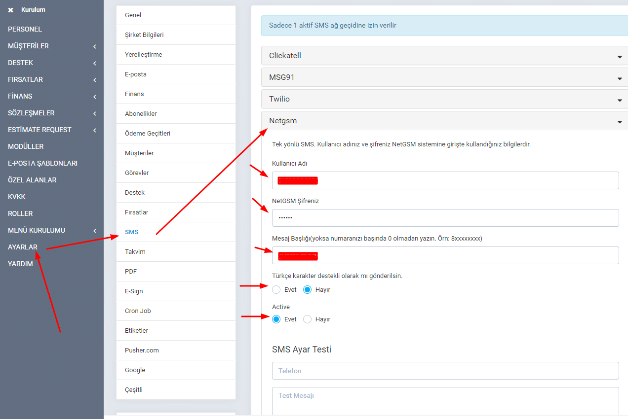 NetGSM SMS Modülü Yapılandırması - Online Dokümanlar